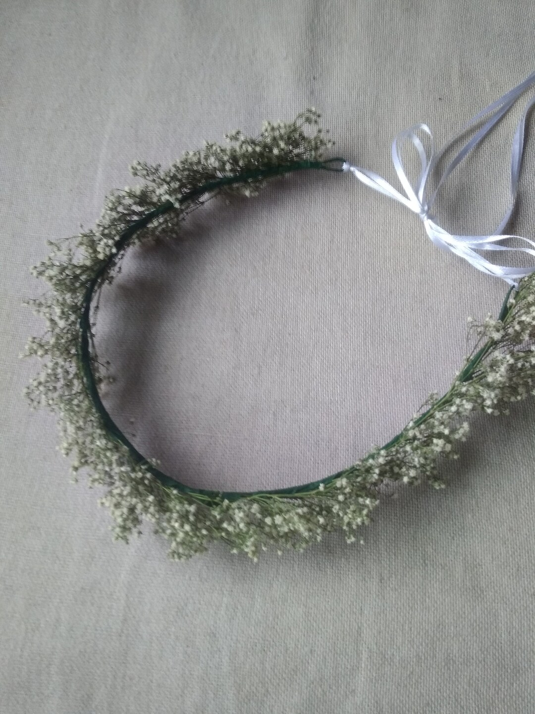 Dried White Gip Flower Hair Crown Tie Back ,wedding Bridal Hair Decor ...