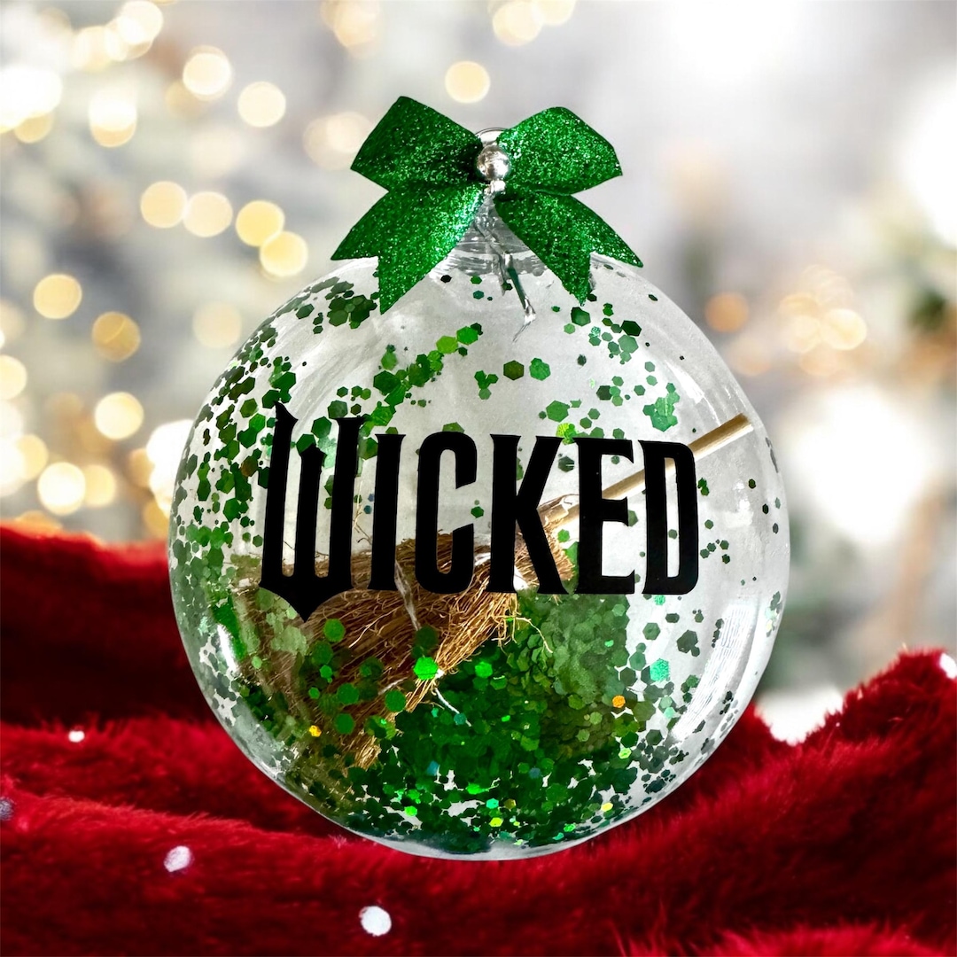 Wicked Christmas Ornament: Green Glitter Witch Theme With Broomstick - Etsy