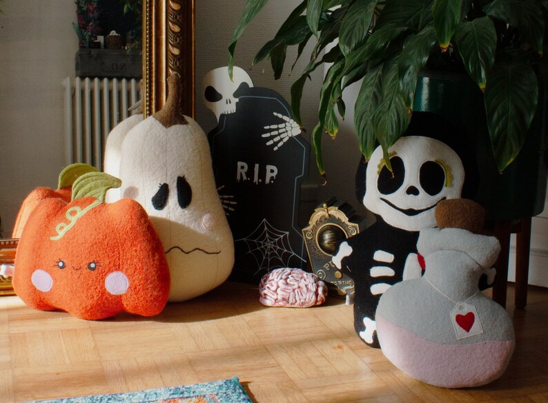 Skeleton Doll Shaped Embroidered Cushion, Creepy Doll - Spooky Time ...