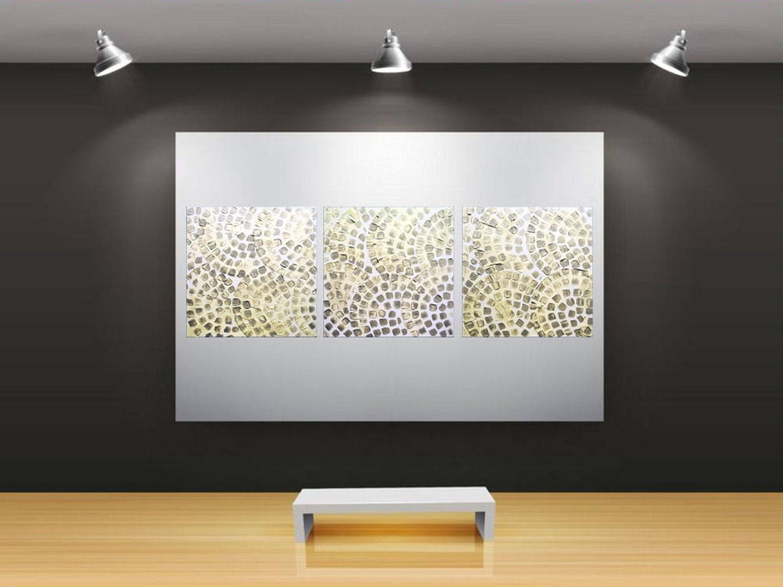 Large abstract acrylic painting silver canvas wall art | Etsy