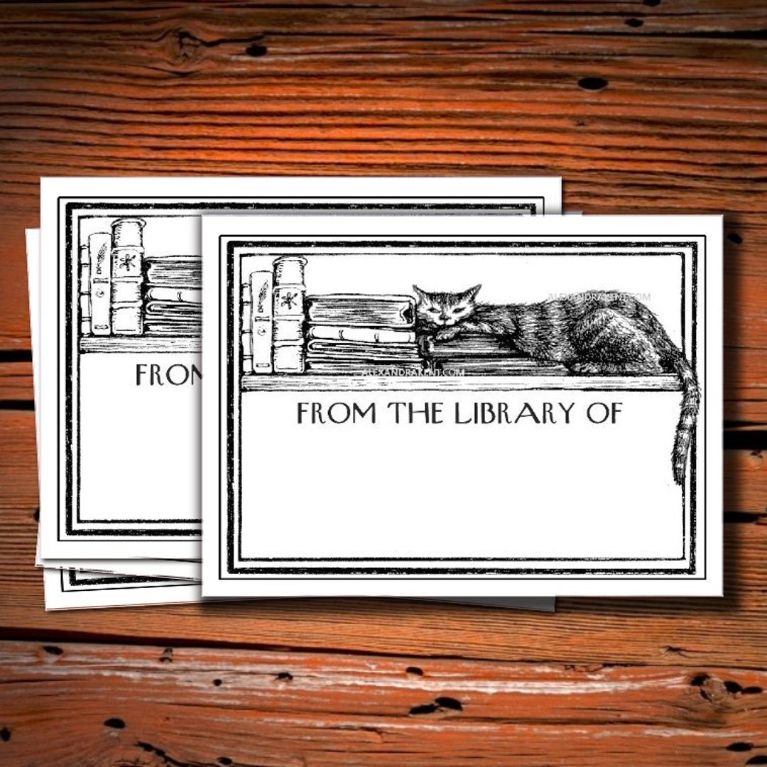 Slinky Cat Bookplate, Original Art by Alexandra Kent, New England - Etsy