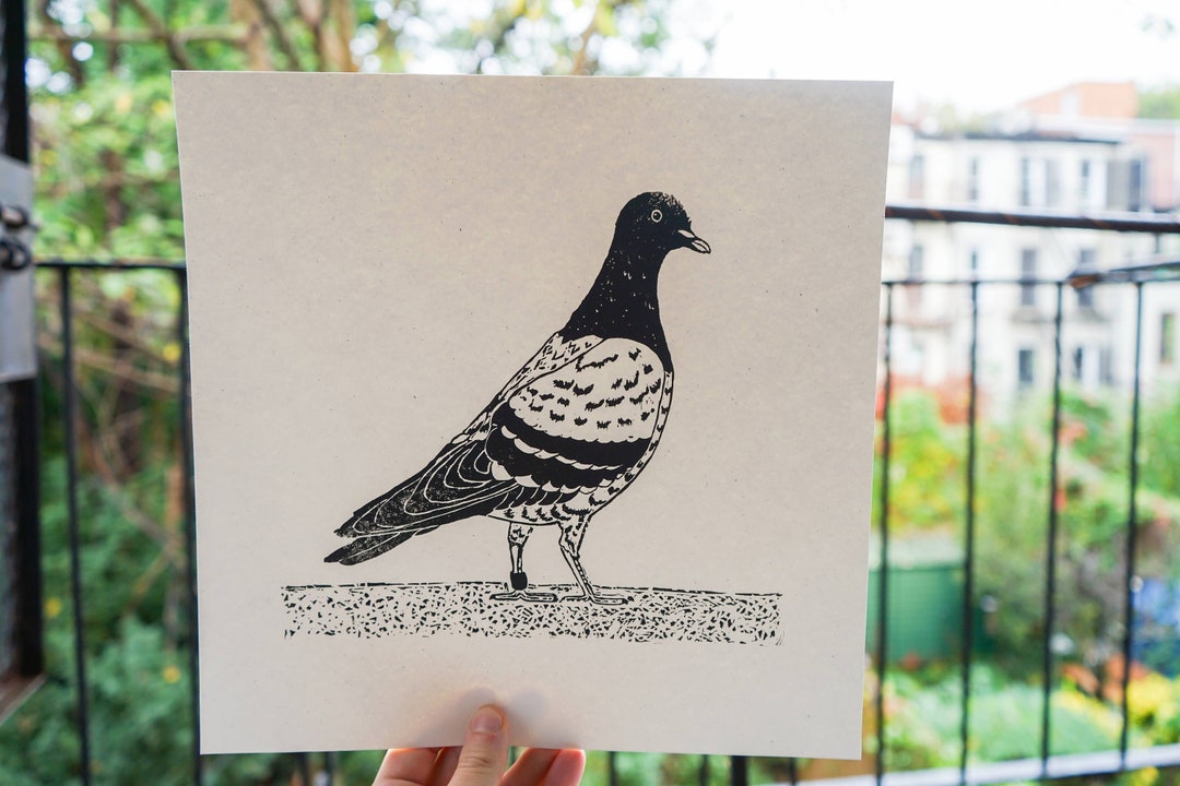 Rock Pigeon Linocut Print. Handmade Original Linocut Print on Artisanal ...