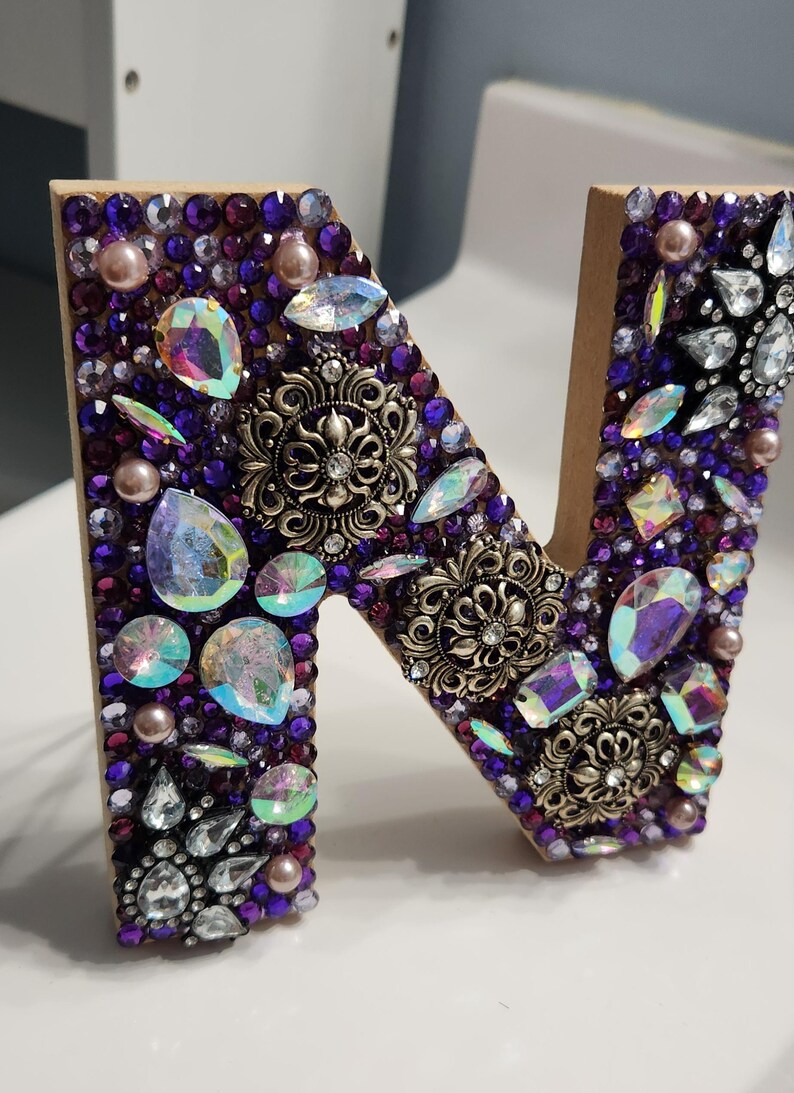 Letter N Vintage Jeweled Encrusted Monogram Wooden Letter Embellished ...