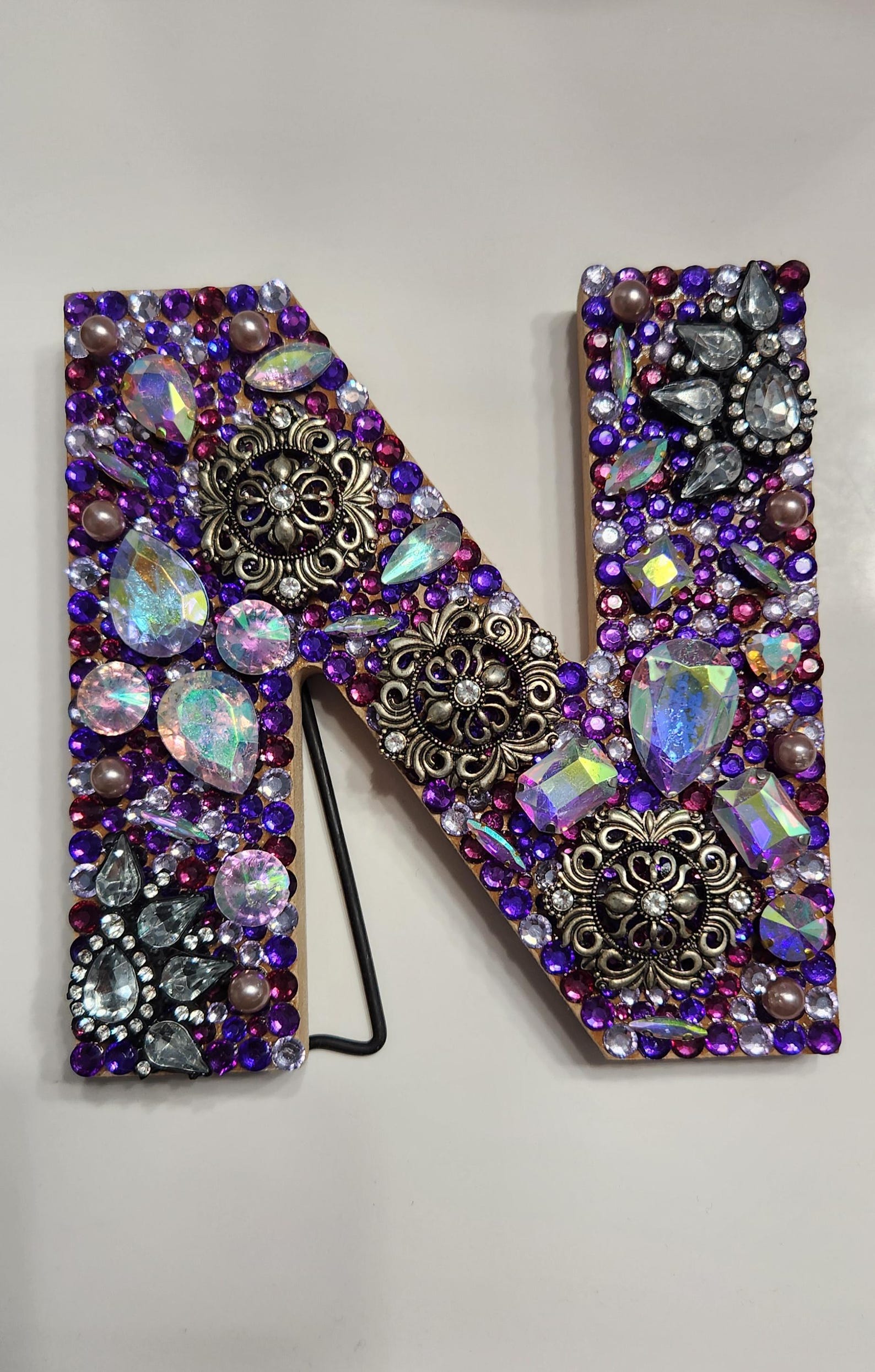 Letter N Vintage Jeweled Encrusted Monogram Wooden Letter Embellished ...