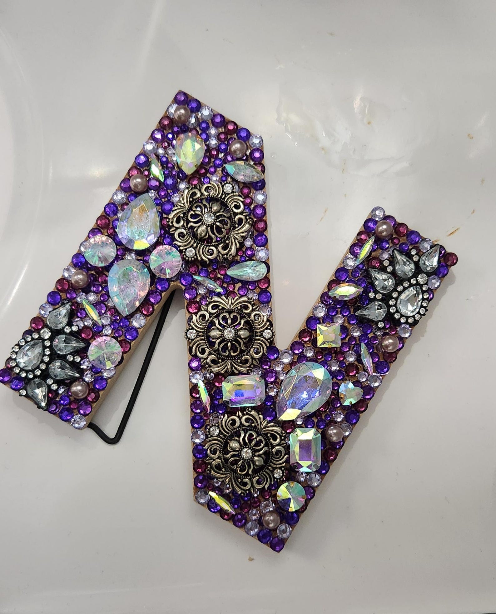 Letter N Vintage Jeweled Encrusted Monogram Wooden Letter Embellished ...