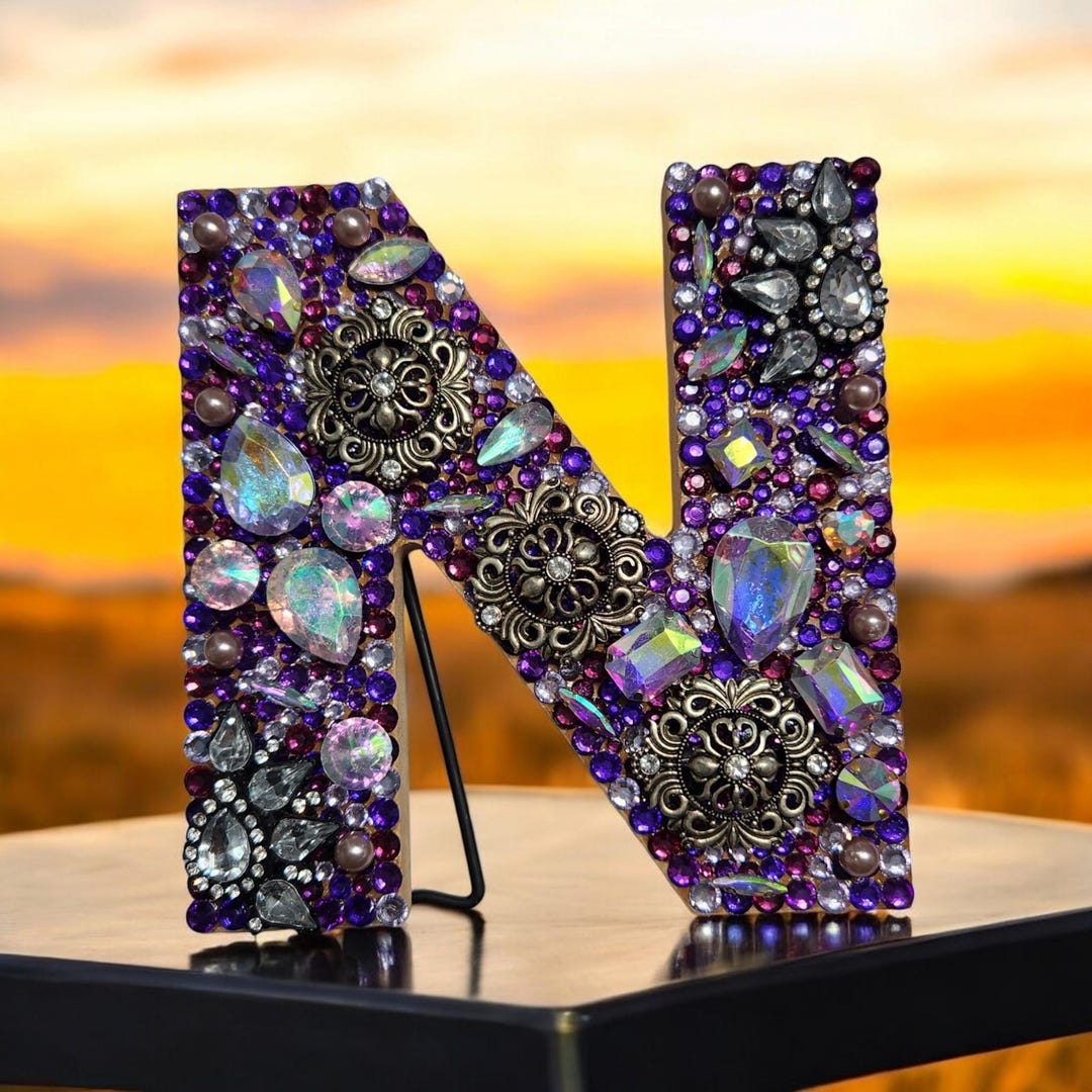 Letter N Vintage Jeweled Encrusted Monogram Wooden Letter Embellished ...