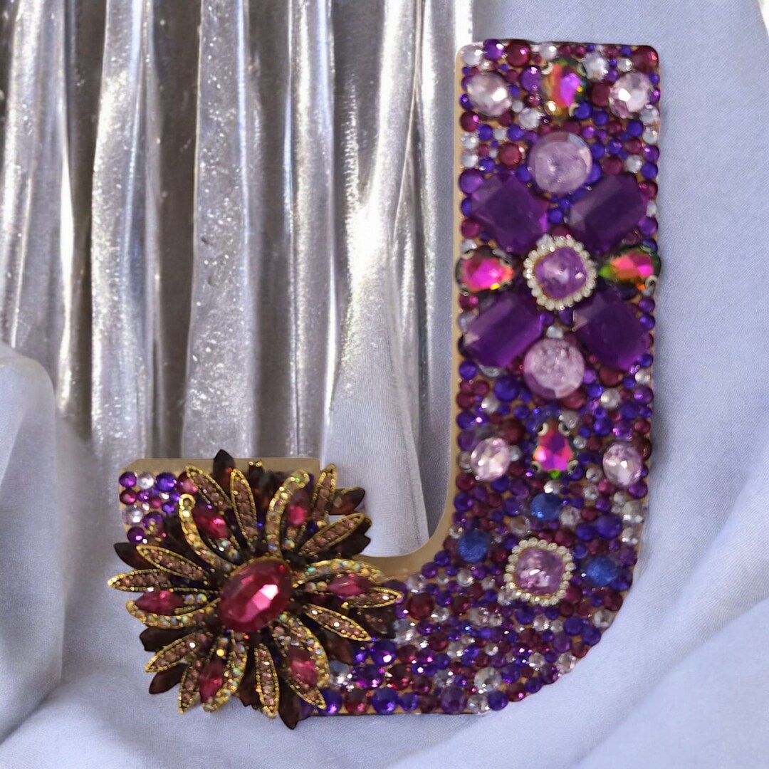 Letter J Vintage Jeweled Encrusted Monogram Wooden Letter Embellished ...