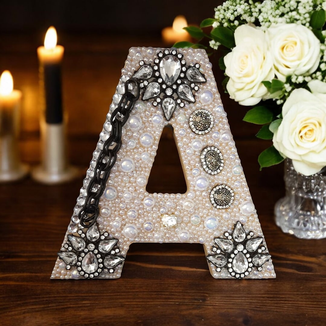 Letter A Vintage Jeweled Encrusted Monogram Wooden Letter Embellished ...