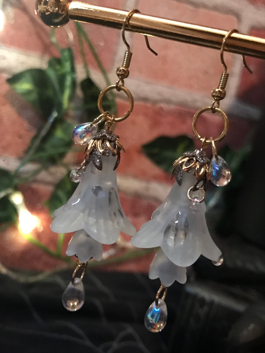 White Rain Drop Fairy Bell Flower Earrings - A26 - Etsy