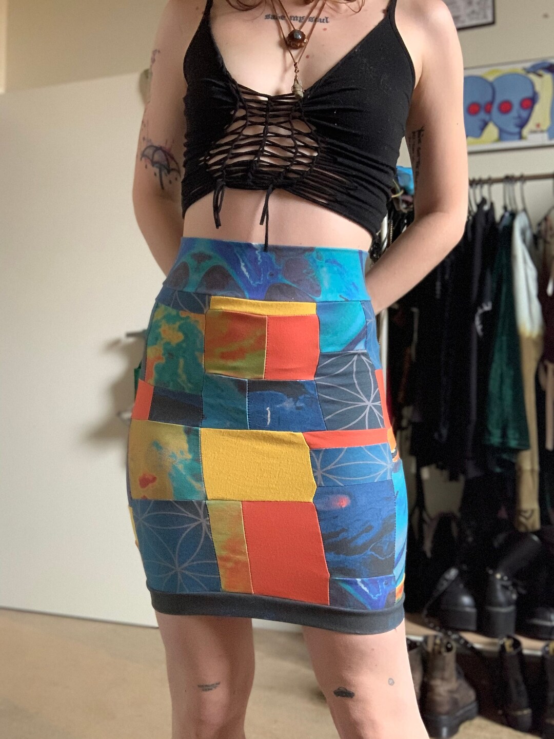 RTS 1/1 Patchwork Mini Skirt - S Blue/orange - Etsy