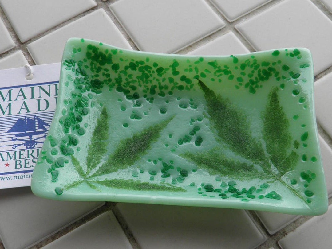 Mint Green"420"fossil Vitra Cannabis/marijuana/pot Leaves Fused Glass ...
