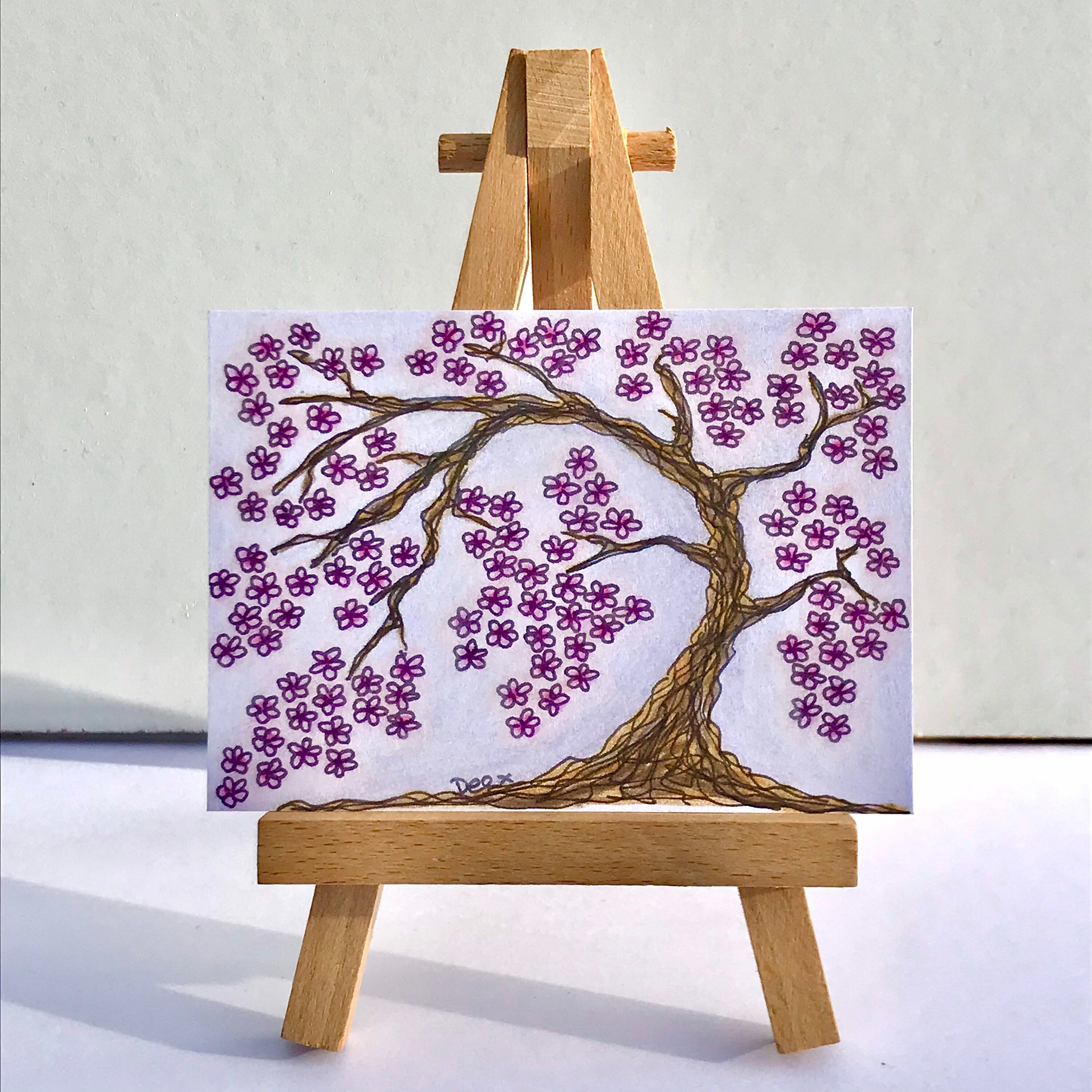 ACEO Miniature Artist Trading Card Cherry Blossom Tree drawing Original ...