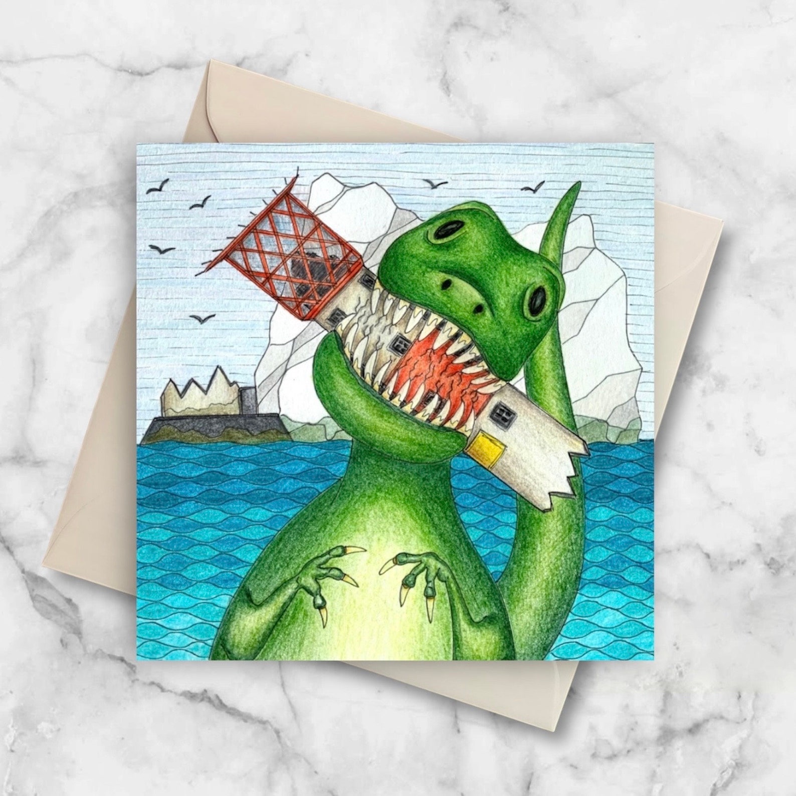 Dinosaur Birthday Card: Isle of Wight Art, the Needles Lighthouse - Etsy UK