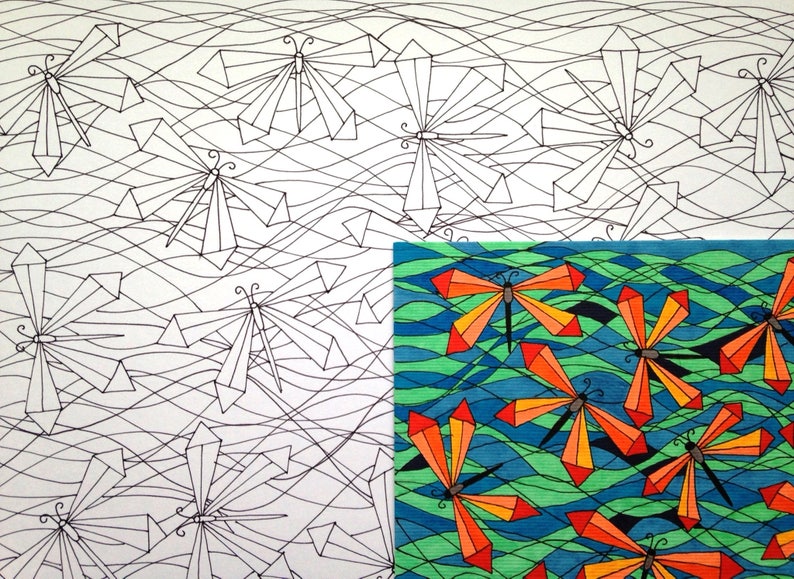 Dragonfly Mosaic Download Mosaic Dragonfly Colouring Page | Etsy