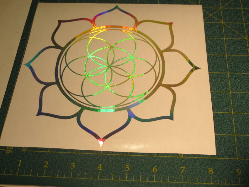 Lotus Seed of Life, Sticker, Medium 7.75" Size, Prismatic Rainbow ...