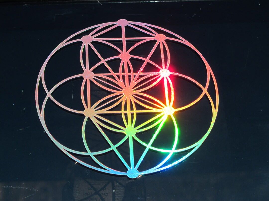 Seed of Tree of Life Sticker/decal- 5.75" X 6" Prismatic Rainbow Gold ...
