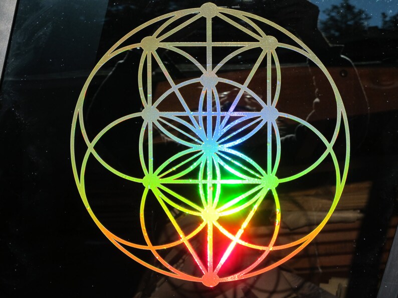 Seed of Tree of Life Sticker/decal- Large Prismatic Rainbow Gold- Goff ...