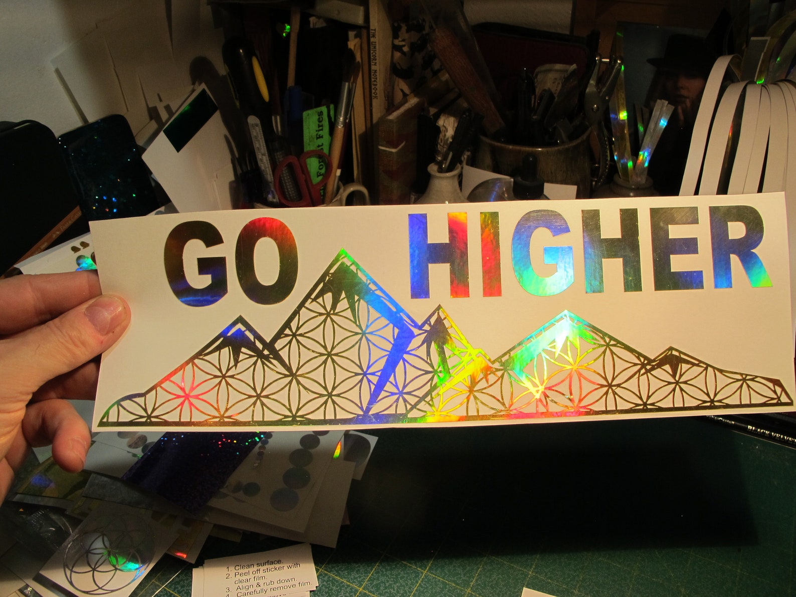 GO HIGHER Vinyl Sticker/ Window Decal- 11.5" X 3.5" Prismatic Rainbow ...