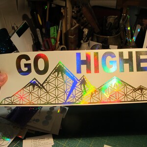 GO HIGHER Vinyl Sticker/ Window Decal- 11.5" X 3.5" Prismatic Rainbow ...