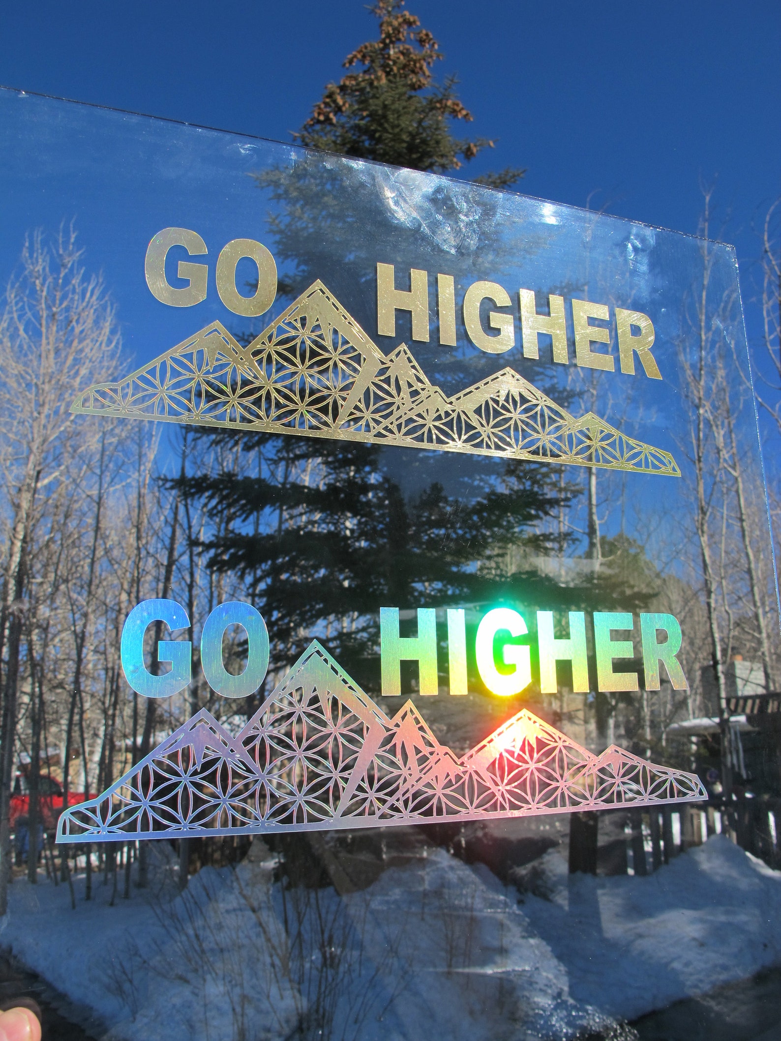 GO HIGHER Vinyl Sticker/ Window Decal- 11.5" X 3.5" Prismatic Rainbow ...