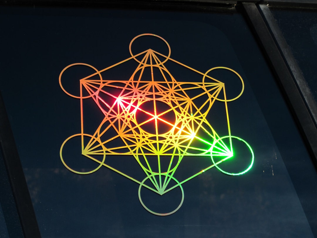 Metatron's Cube, Sticker, Window Decal, Prismatic Rainbow Gold or ...