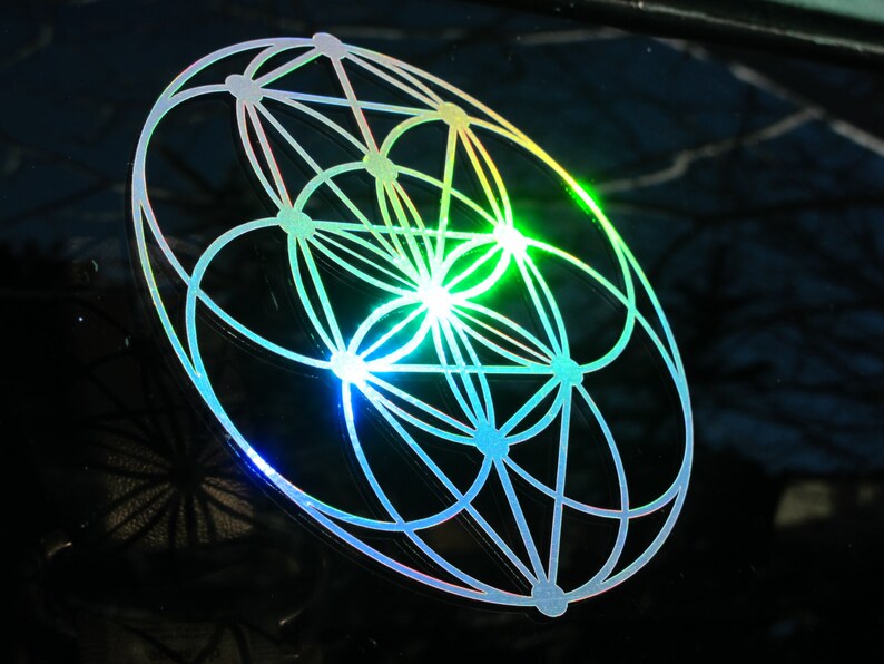 Seed of Tree of Life Sticker/decal- 5.75" X 6" Prismatic Rainbow Gold ...