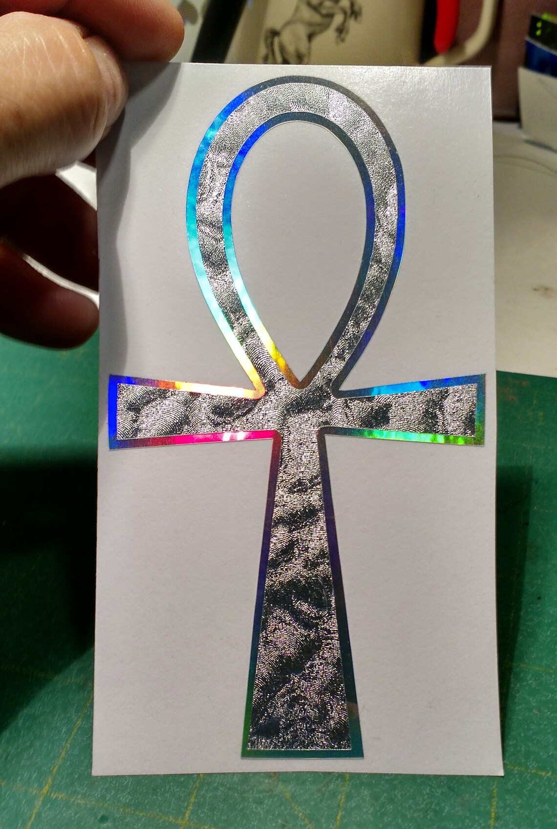 Ankh Symbol- Vinyl Sticker- Gold Leaf on Prismatic Rainbow Gold OR ...