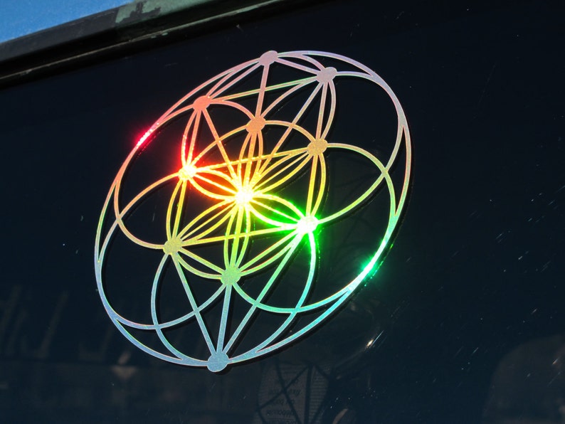 Seed of Tree of Life Sticker/decal- 5.75" X 6" Prismatic Rainbow Gold ...