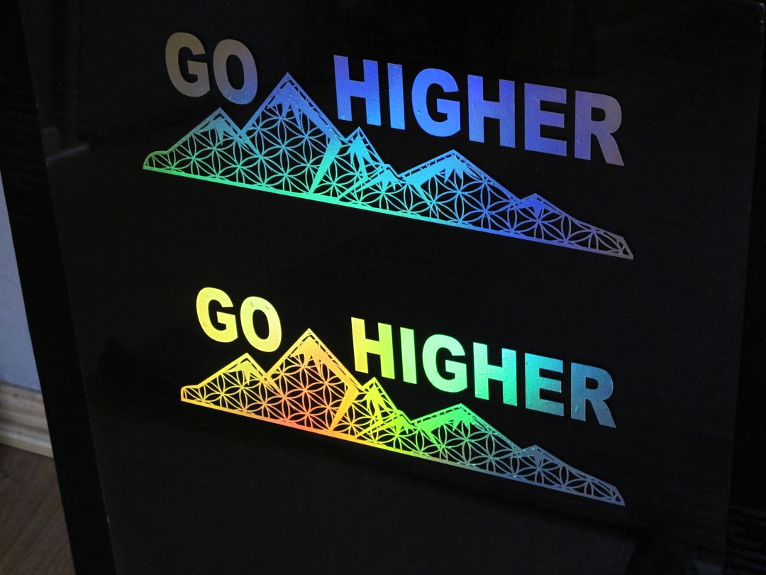 GO HIGHER Vinyl Sticker/ Window Decal- 11.5" X 3.5" Prismatic Rainbow ...