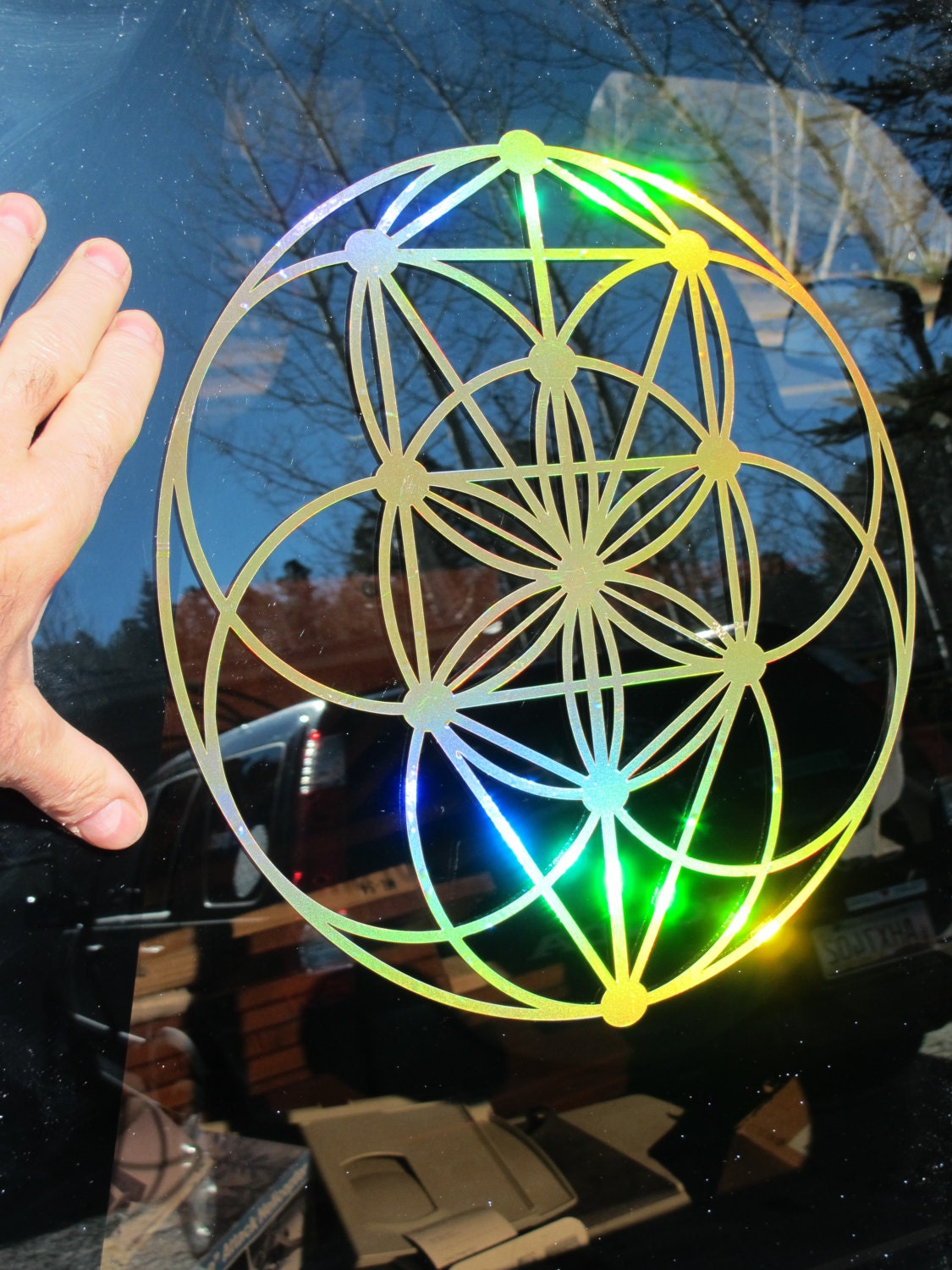 Seed of Tree of Life Sticker/decal- Large Prismatic Rainbow Gold- Goff ...