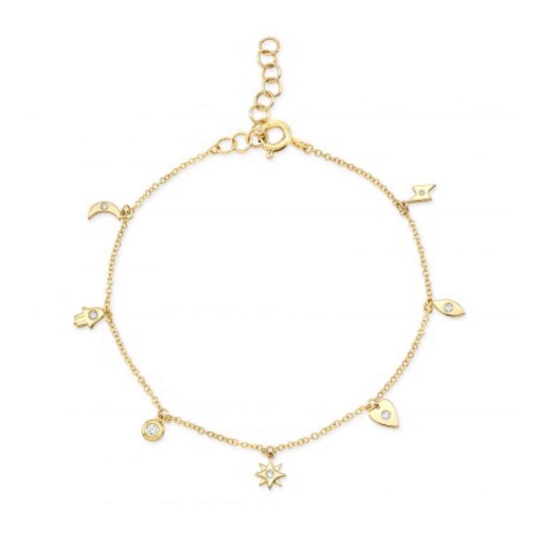 14k Gold Tiny Charm Bracelet•wedding •anniversary Gift•birthday Gift ...