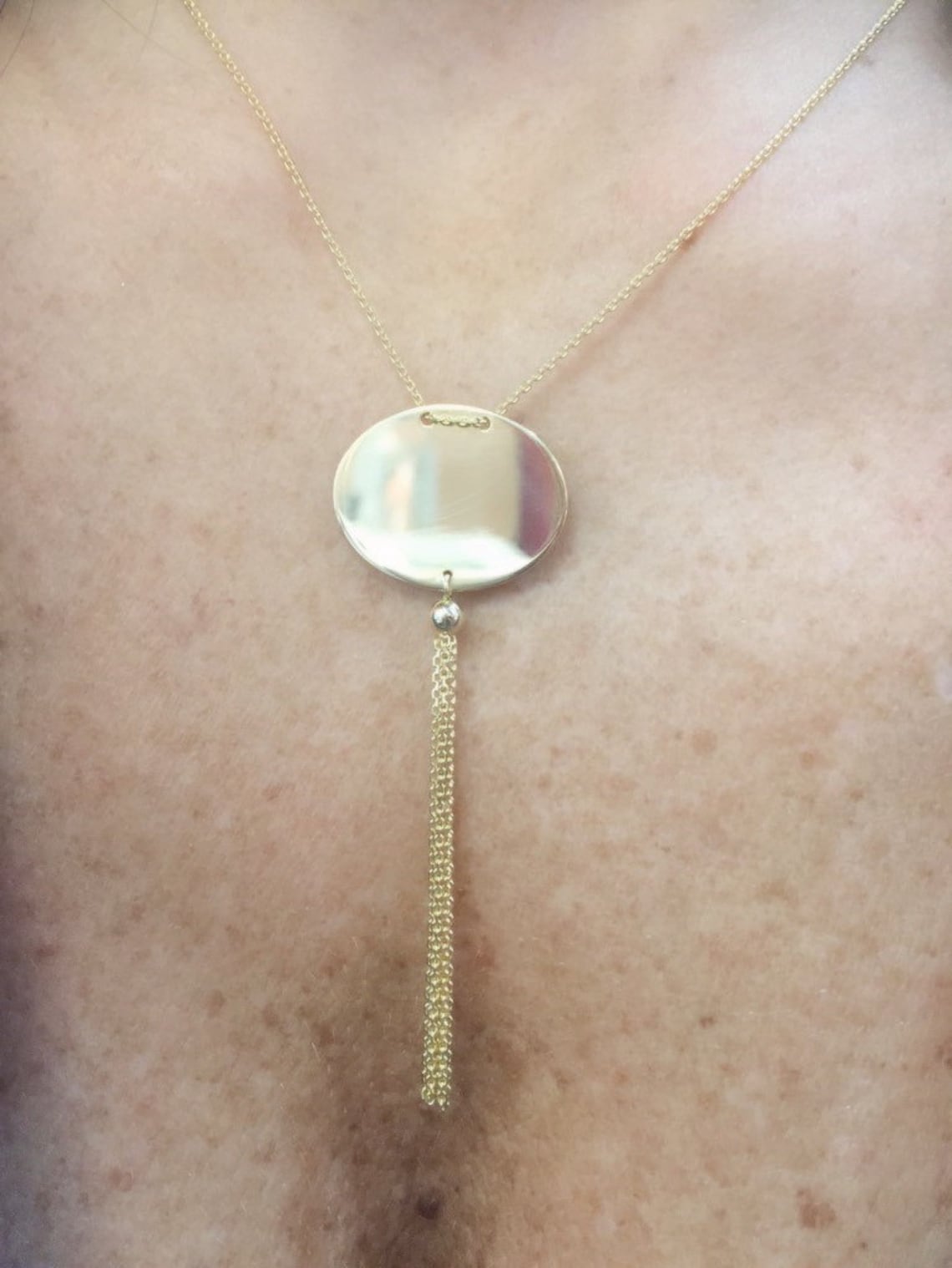 14k Gold Personalized Oval Disk Tassel - Etsy