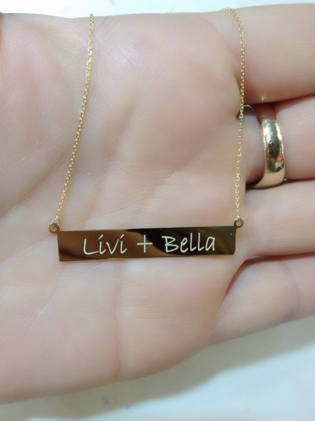 Engraved Personalized Gold Bar Necklace•birthday•anniversary•custom ...