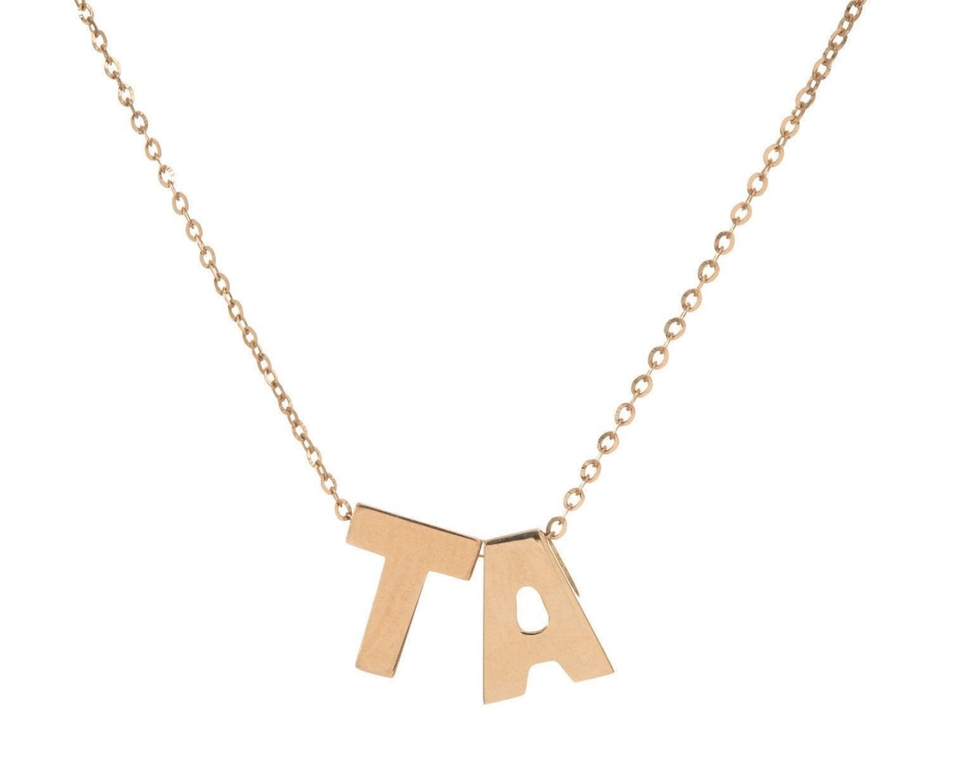 14k Yellow Gold Block Initial Pendant 3d•birthday•anniversary ...