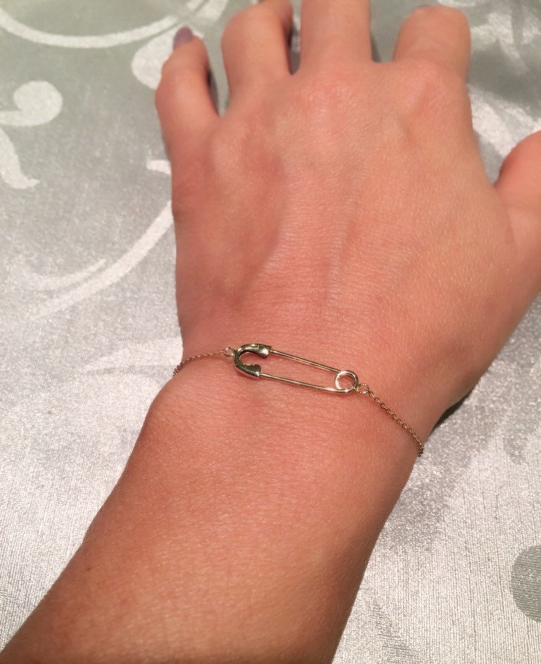 14k Gold Safety Pin Bracelet, Delicate Chain Layering Bracelet - Etsy