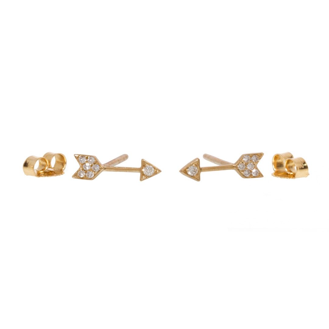 Tiny 14k Gold and Diamond Arrow Earring Studs - Etsy