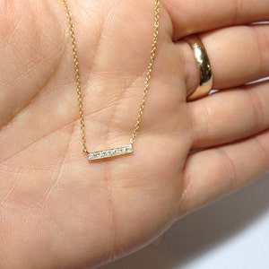 Cute Solid 14k Gold Short Diamond Bar Necklace/trendy/dainty/bridal ...