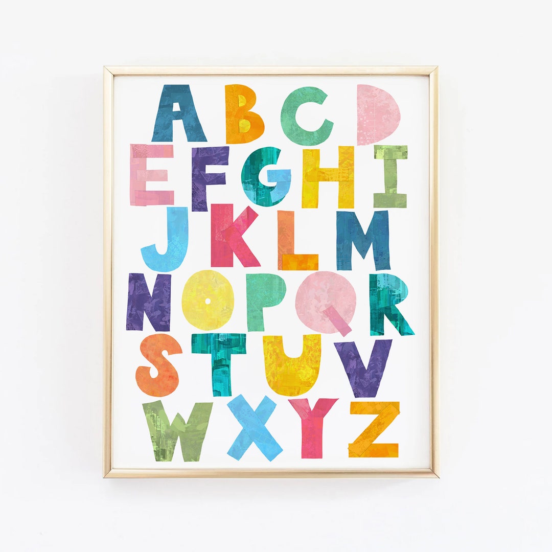 Colorful Alphabet Letters Cut Paper Collage Printable Wall Art ...