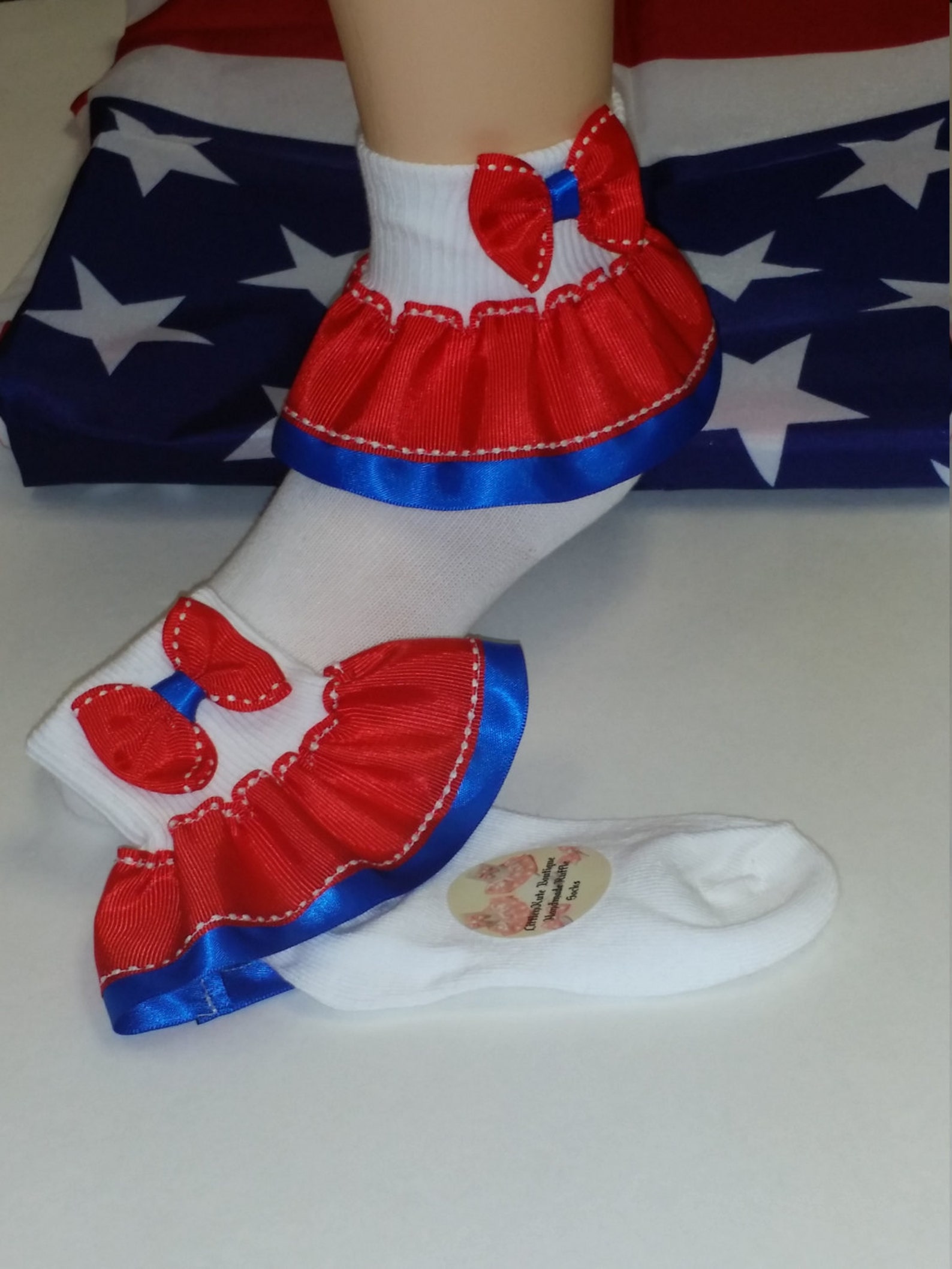 Girl Ruffle Socks Royal Blue Red and White Girls Ruffle Socks - Etsy