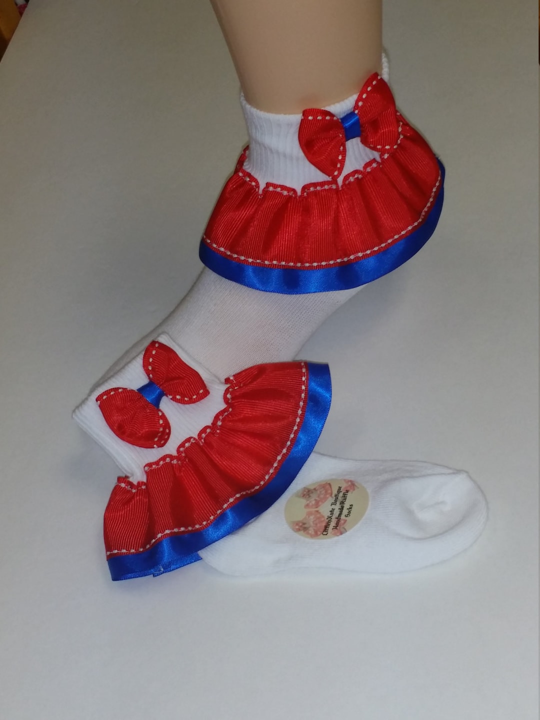 Girl Ruffle Socks Royal Blue Red and White Girls Ruffle Socks - Etsy