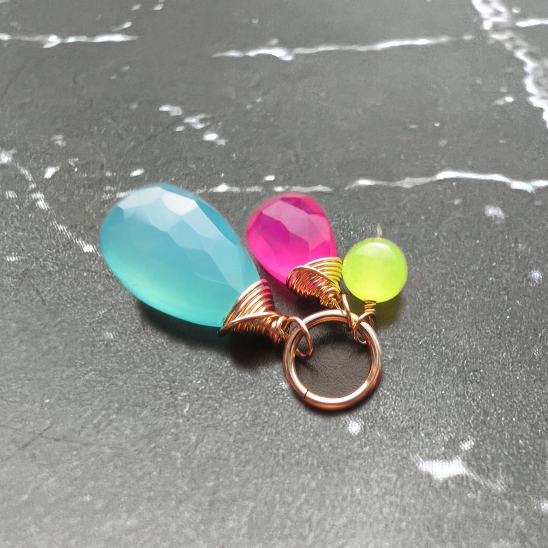 Trio Gemstone Pendant Sea Blue Hot Pink Lime Chalcedony - Etsy