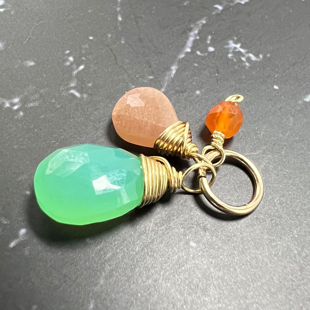 Trio Gemstone Pendant · Faceted Chrysoprase · Peach Moonstone ...