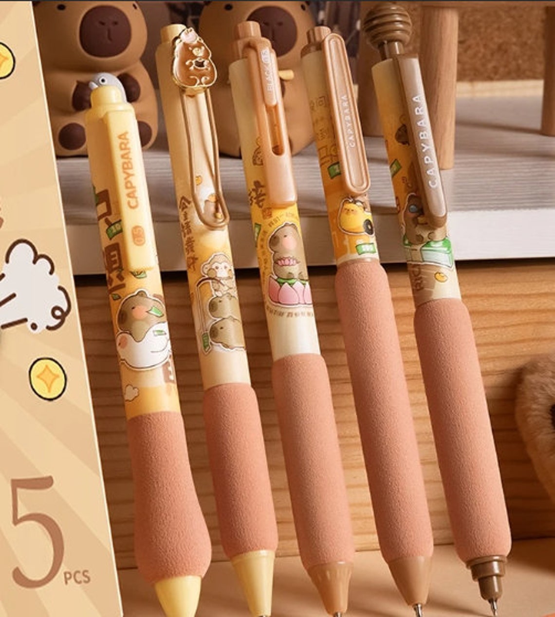 5pcs KAWAII CAPYBARA PENS Cute Animal Gift Stationary Art Office Desk ...