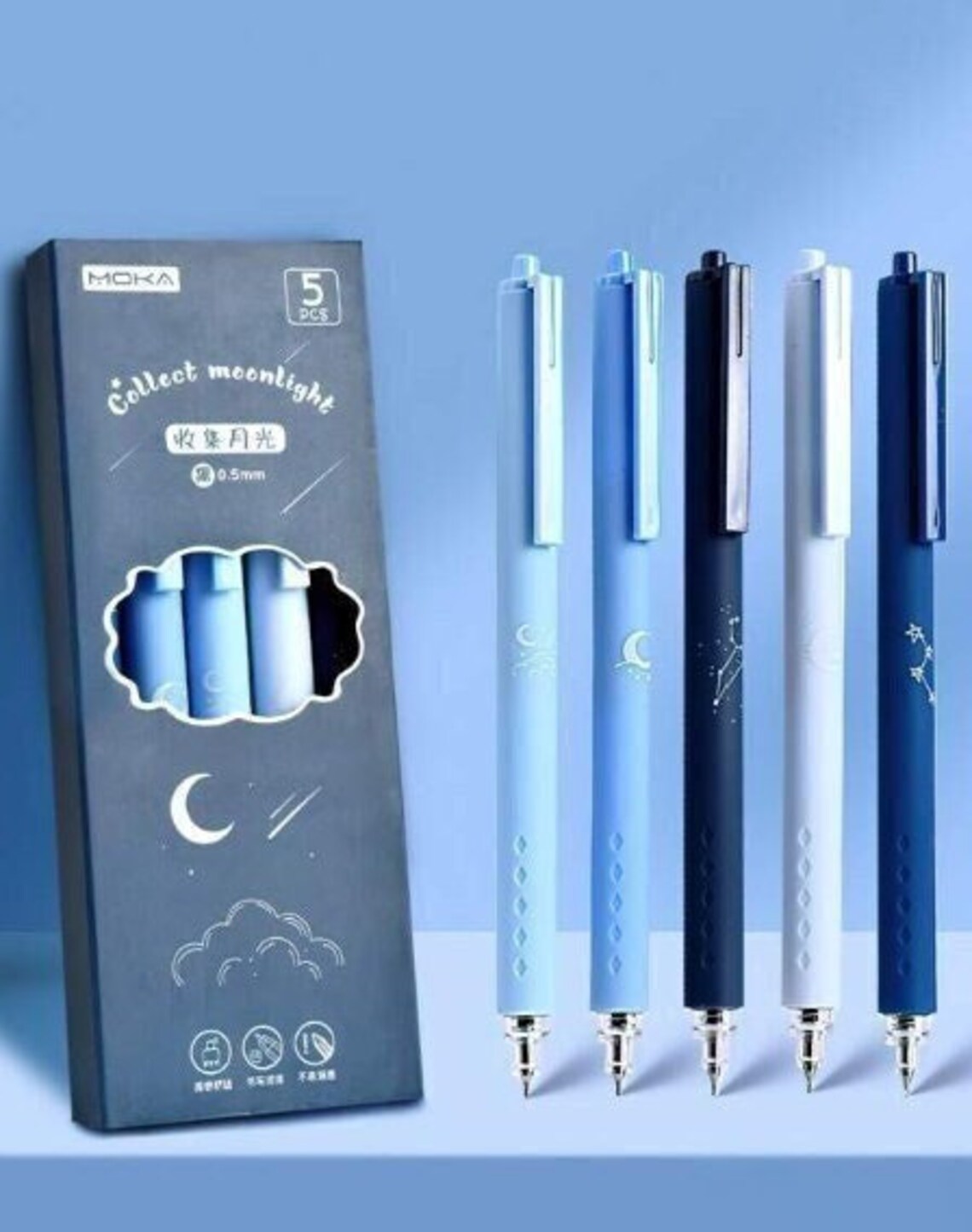 5pcs MOON STARS PENS Constellation Universe Gifts Aesthetic Moonlight ...