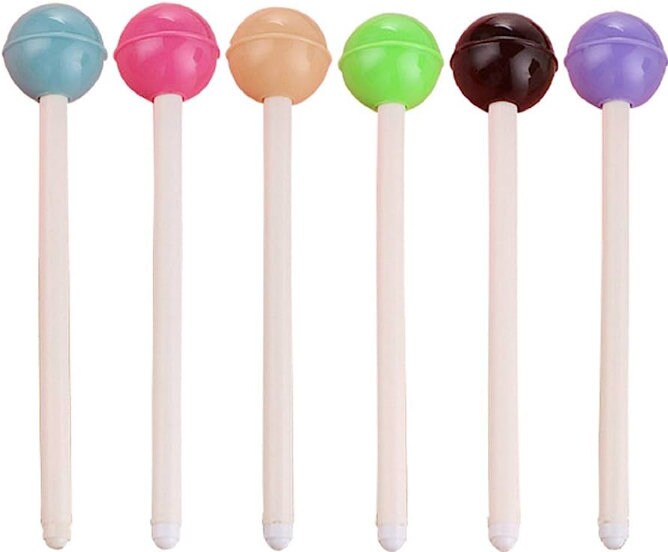 6pc LOLLIPOP PENS SET Writing Cute Designs Girl Gifts Underline ...