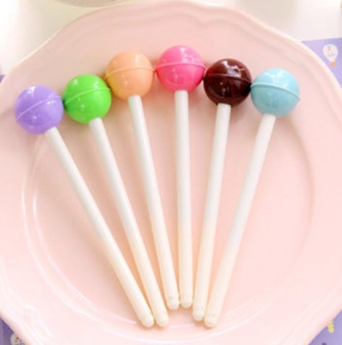 6pc LOLLIPOP PENS SET Writing Cute Designs Girl Gifts Underline ...