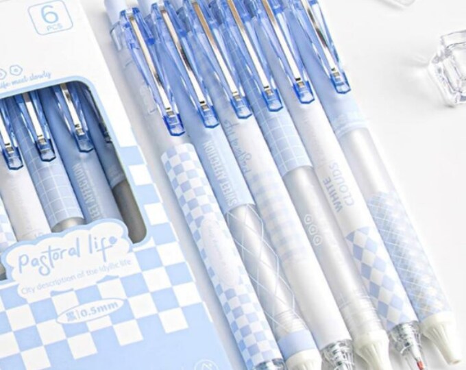 6pcs CUTE CHECKERED PENS Blue Checker Print Unusual Gifts Women Girls ...