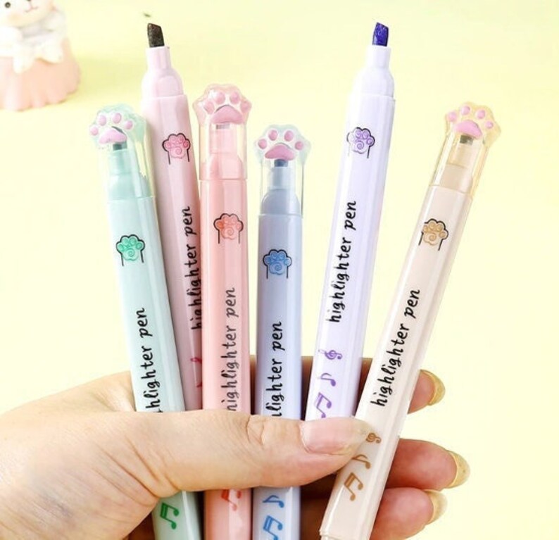 6pcs CAT PAW HIGHLIGHTERS Cute Gifts Under 10 Paws Kawaii Decor Quick ...