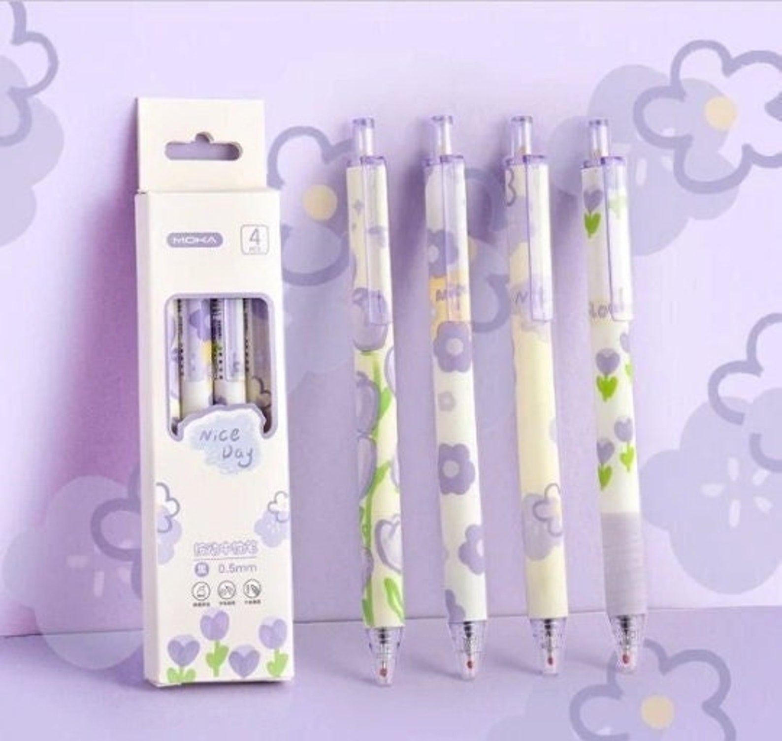 4pc TULIP PEN SET Cute Aesthetic Pretty Flower Fancy Signature Fantasy ...