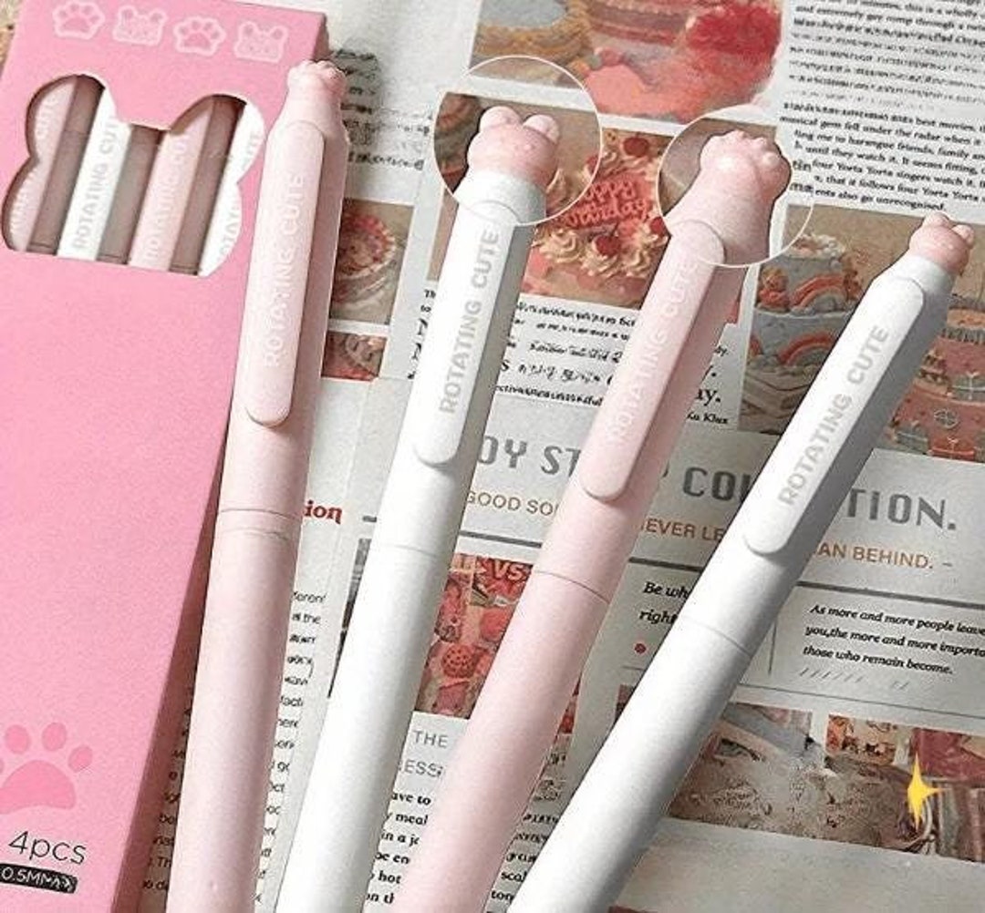 4pc CAT ERASABLE PENS Cute Paw Black Gel Ink Sister Journaling Gift ...
